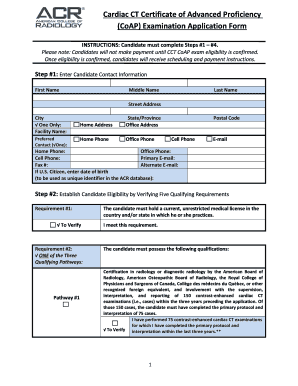 Fillable Online acr Cardiac CT Certificate of Advanced Proficiency CoAP ...