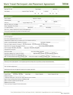 Fillable Online jobofer Work Travel Participant Job Placement Agreement ...