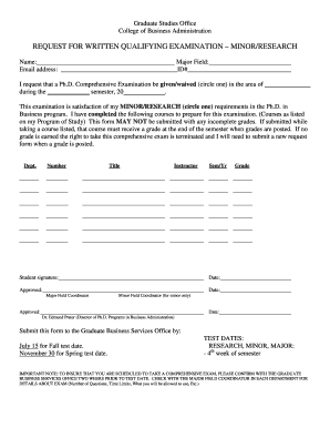 Fillable Online wweb uta REQUEST FOR WRITTEN QUALIFYING EXAMINATION ...