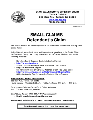 Fillable Online stanct SMALL CLAIMS Defendants Claim - stanctorg Fax ...