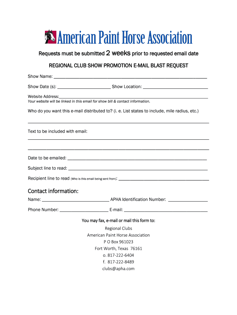 Fillable Online Regional Club Show Eblast Form - My APHA Fax Email Print - pdfFiller
