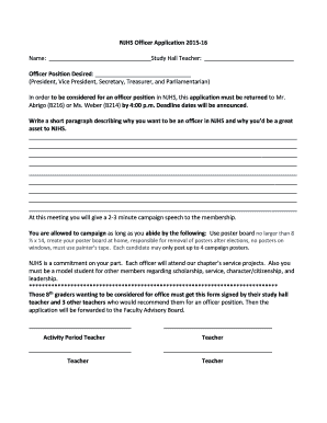 Fillable Online NJHS Officer Application 2015-16 application must be ...