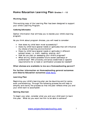 Fillable Online Home Education Learning Plan Fax Email Print - pdfFiller