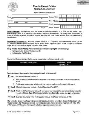 Fillable Online elac Fourth Attempt Petition SpringFall Semesters Fax Email Print - pdfFiller