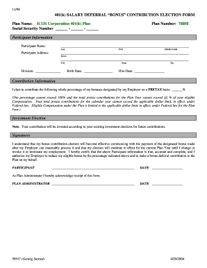 Fillable Online 401k SALARY DEFERRAL BONUS CONTRIBUTION ELECTION FORM ...