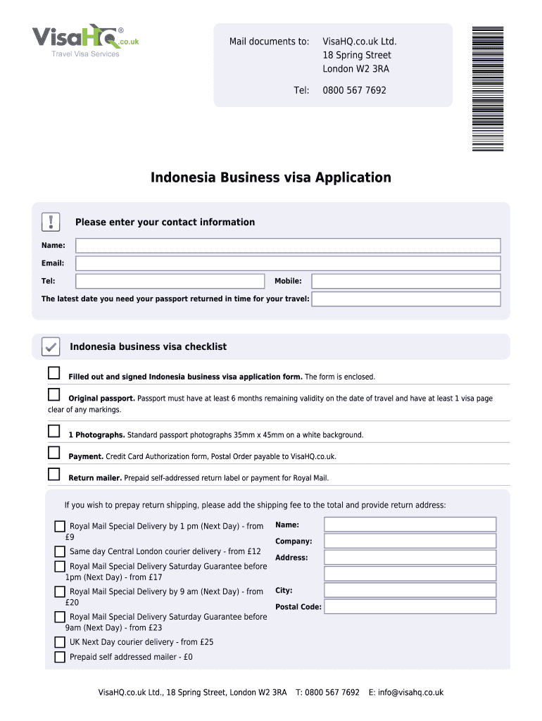 Fillable Online indonesia visahq co Indonesia Visa Application for ...
