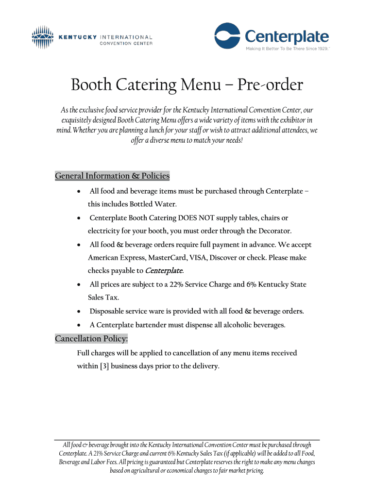 Fillable Online buses Booth Catering Menu - American Bus Association ...