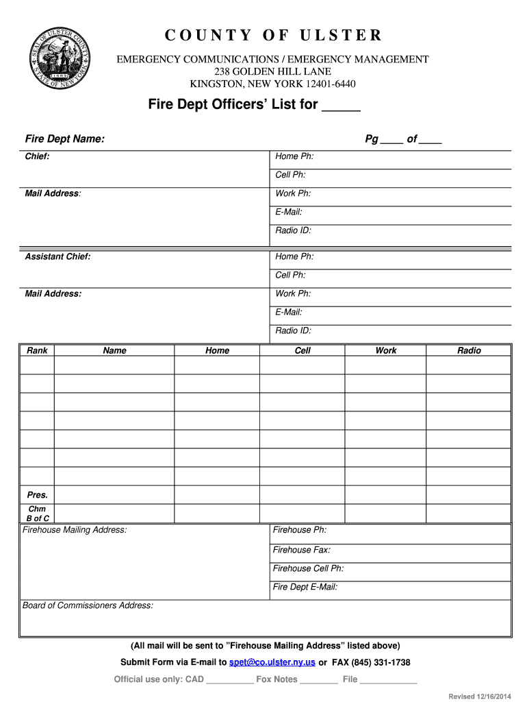Fillable Online ulstercountyny Fire Officer List Fire Officer List Fax ...