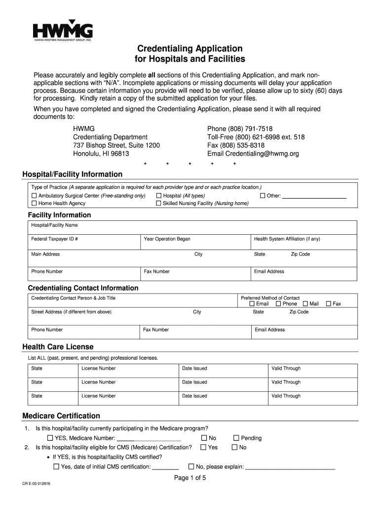 Fillable Online Practitioner Credentialing Application - hmaacom Fax Email Print - pdfFiller