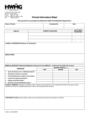 Fillable Online Clinical Information Sheet - hmaacom Fax Email Print ...