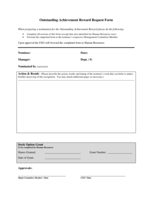 Fillable Online Outstanding Achievement Request Form - Instant Benefits ...