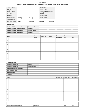 Fillable Online ORTHONET SPEECH-LANGUAGE PATHOLOGY PROGRESS REPORT and ...