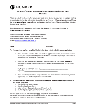 Fillable Online SemesterSummer Abroad Exchange Program Application Form ...