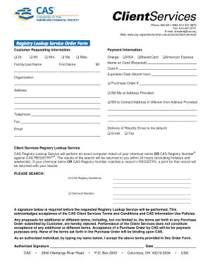 Fillable Online cas Registry Lookup Service Order Form - casorg Fax ...