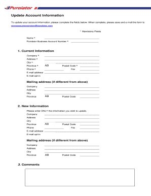Fillable Online Update Account Information - Purolator Inc Fax Email ...