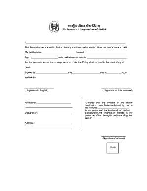 Fillable Online WITNESS Signature in English Signature of Life Assured ...