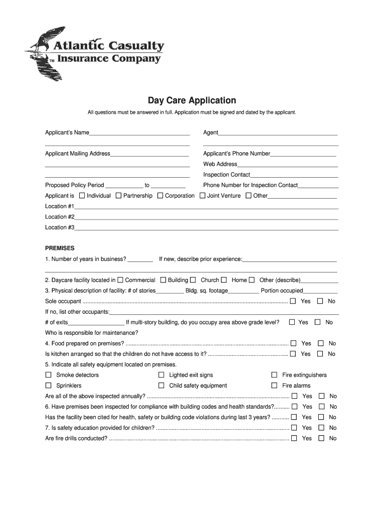 Fillable Online Day Care Application - Specialty Risk Fax Email Print - pdfFiller