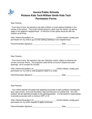 Fillable Online kidstech aurorak12 Fieldtrip and TV permission bFormb ...