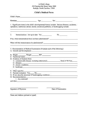 Fillable Online Childs Medical Form Fax Email Print - pdfFiller