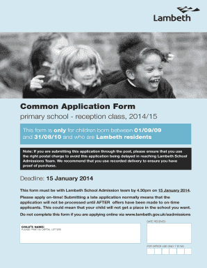 Fillable Online lambeth gov primary school reception class, 201415 - lambeth gov Fax Email Print ...