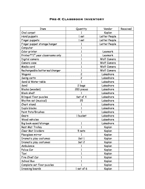 Fillable Online Pre-K Classroom Inventory Fax Email Print - pdfFiller