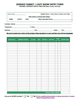 Fillable Online Show Date Rabbit Show Cavy Show Circle one Only Fax ...