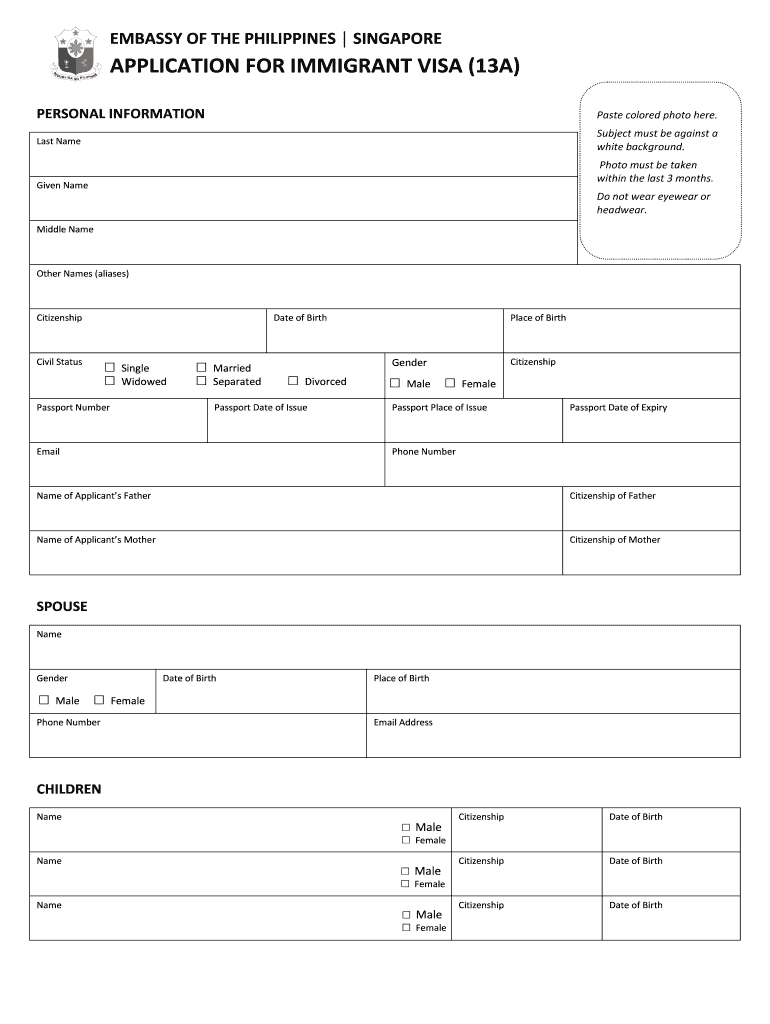 Fillable Online APPLICATION FOR IMMIGRANT VISA (13A) Fax Email Print ...