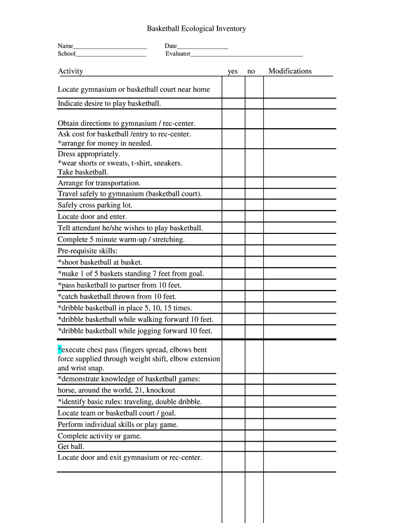 Fillable Online Basketball Ecological Inventory Fax Email Print - pdfFiller