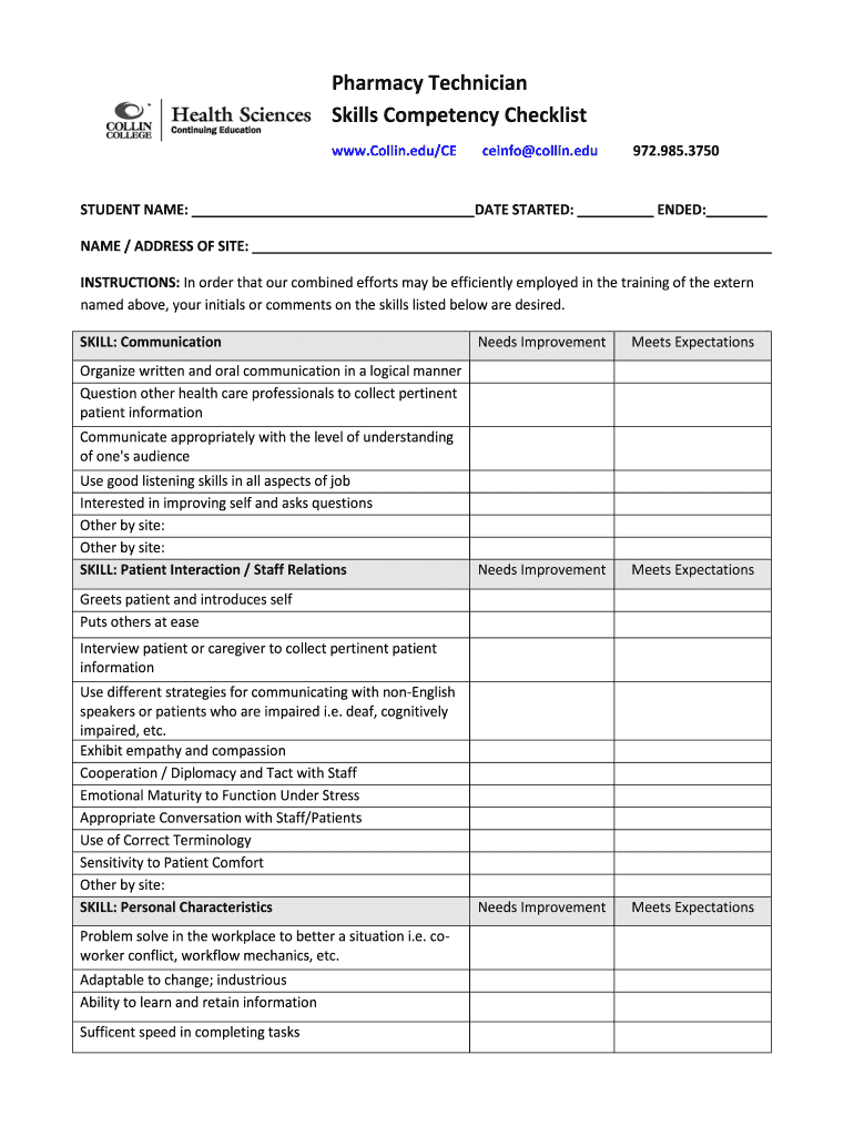 Pharmacist Competency Checklist Fill Online Printable Fillable 