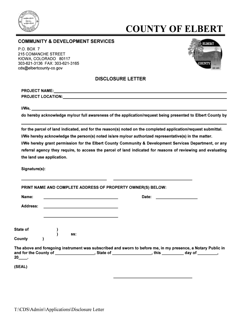 Fillable Online elbertcounty-co Disclosure Letter Fax Email Print ...