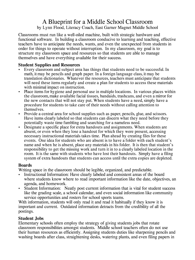 Fillable Online A Blueprint for a Middle School Classroom Fax Email ...