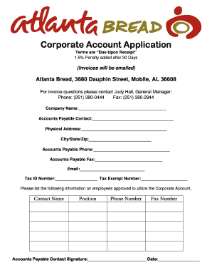 Fillable Online Corporate Account Application Corporate Account Fax ...