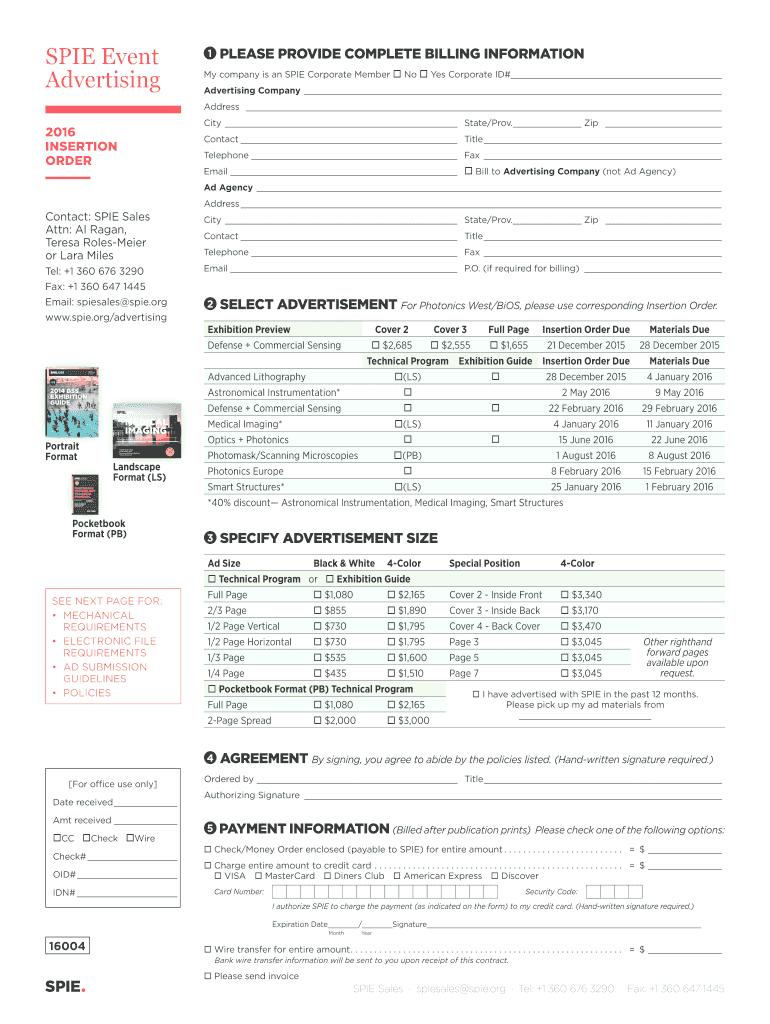 Fillable Online spie SPIE Event 1 Advertising Fax Email Print - pdfFiller