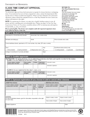 Fillable Online policy umn CLASS TIME CONFLICT APPROVAL One Stop ...