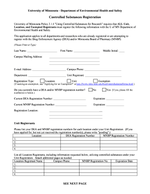 Fillable Online policy umn Controlled Substances Registration ...