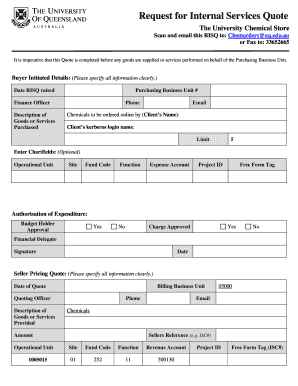 Fillable Online chemstore science uq edu Request for Internal Services Quote - University of ...