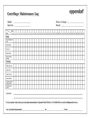 Fillable Online Centrifuge Maintenance Log Fax Email Print - pdfFiller