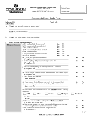 Fillable Online Osteoporosis History Intake Form - Cone Health Fax ...