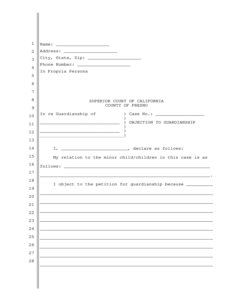 Objection Guardianship Fresno Fill Online Printable Fillable Blank