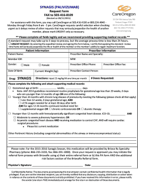 Fillable Online careoregon SYNAGIS PALIVIZUMAB Request Form FAX to 503-416-8109 Fax Email Print ...
