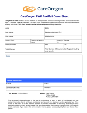 Fillable Online careoregon CareOregon PWK FaxMail Cover Sheet ...