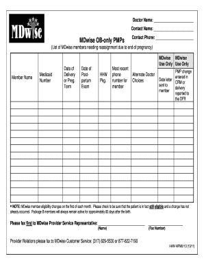Fillable Online mdwise MDwise OB-only PMPs - mdwise Fax Email Print ...