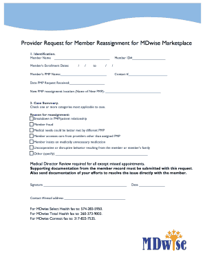 Fillable Online mdwise Provider Request for Member Reassignment for ...