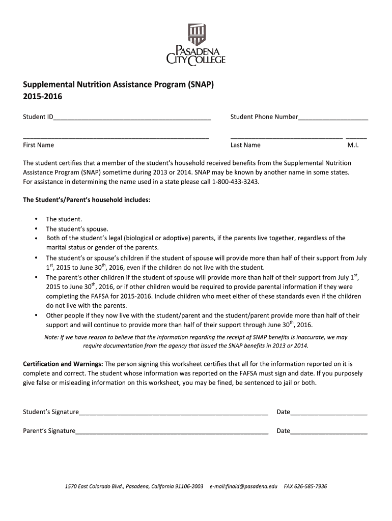 Fillable Online pasadena SNAP 1516.docx Fax Email Print - pdfFiller