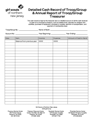 Fillable Online gsnnj Form Detailed Cash Report - gsnnjorg Fax Email ...