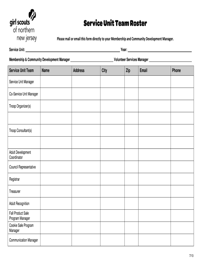 Fillable Online gsnnj FormService Unit Rosterdoc Fax Email Print ...
