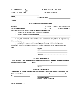 Fillable Online hamiltoncounty in VERIFIED MOTION FOR CONTINUANCE under ...