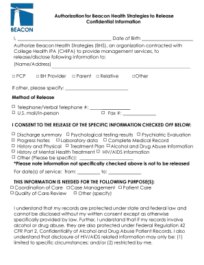 Fillable Online Authorization for Beacon Health Strategies to Release ...