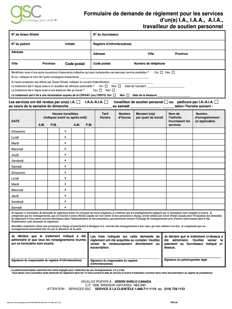 Fillable Online greenshield Formulaire de demande de rglement pour les ...