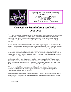 Fillable Online Competition Team Information Packet 2015-2016 Fax Email ...
